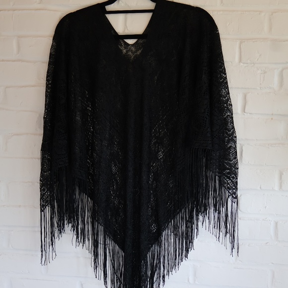 Tops | Vintage Black Lace Shaw | Poshmark